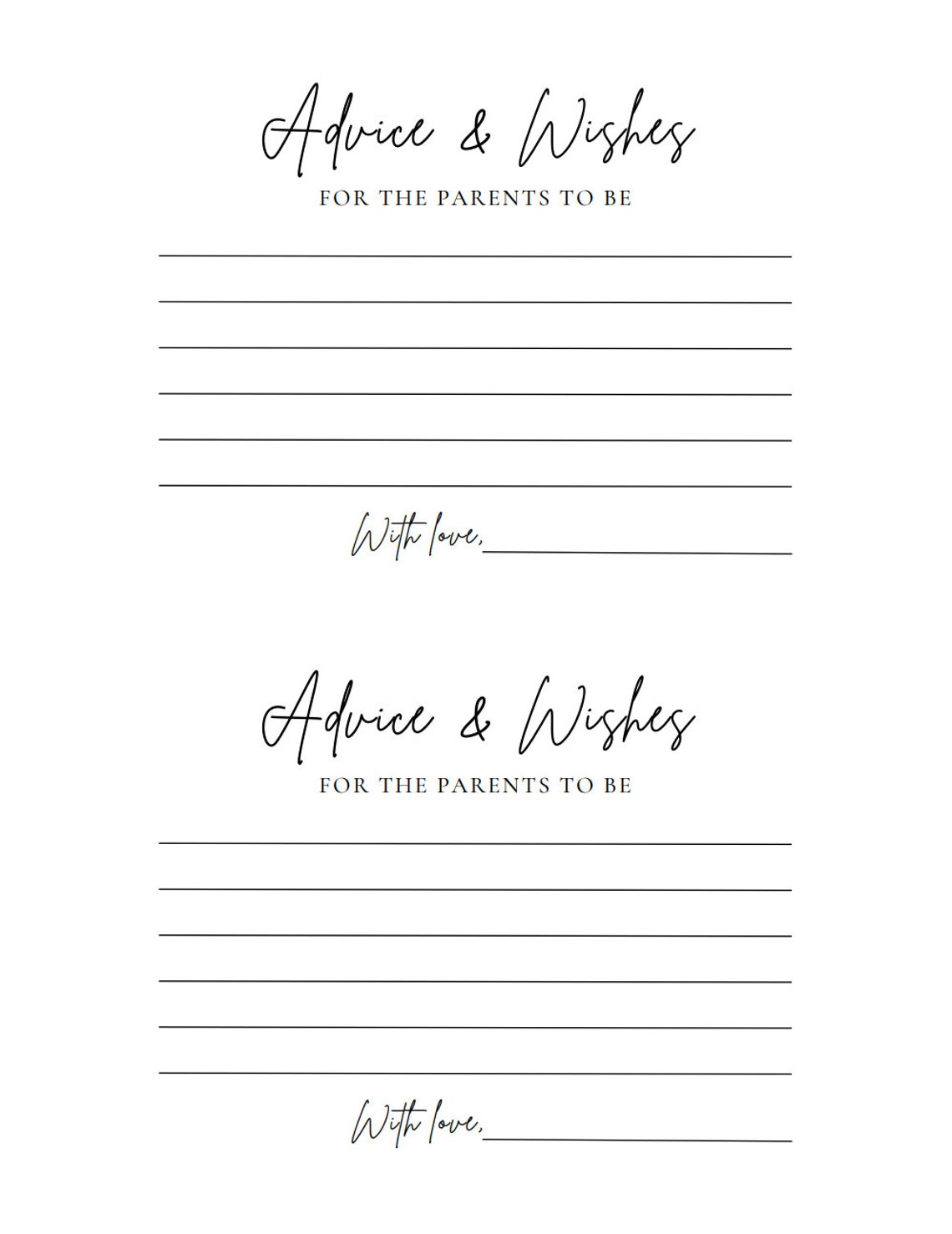 Baby Shower Activity - Advice and Wishes for Parents to Be - Etsy