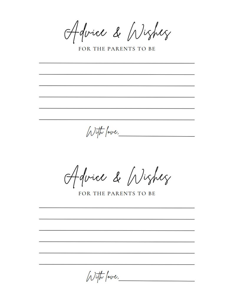 Baby Shower Activity - Advice and Wishes for Parents to Be - Etsy