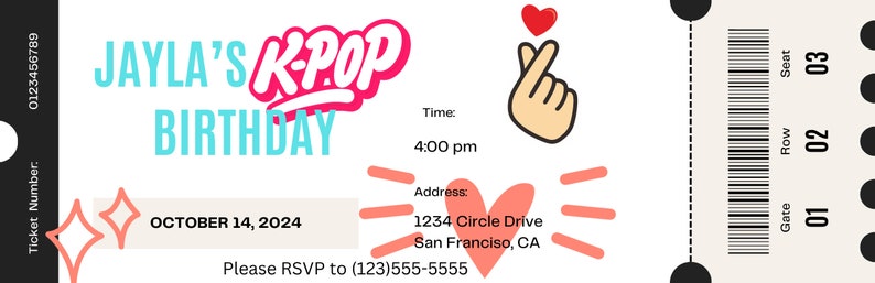 K-pop Themed Birthday Invitation - Customizable Digital Download - Etsy