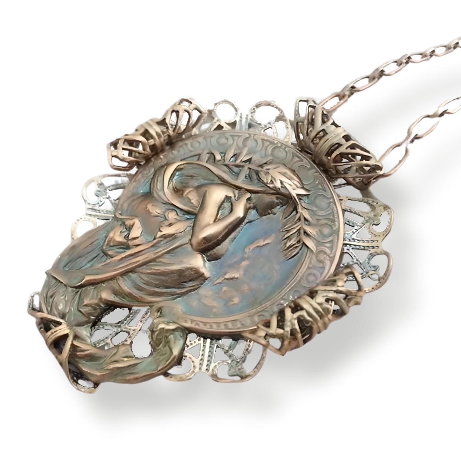 Mucha Necklace, Art Nouveau Alphonse Mucha Poetry Lady Vintage Style ...