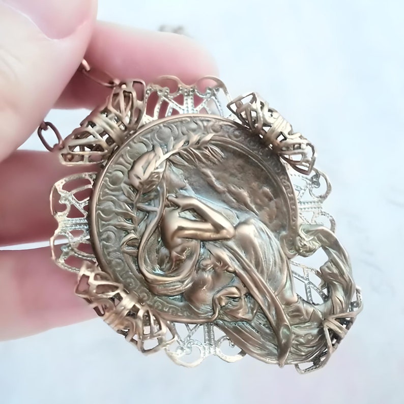 Mucha Necklace, Art Nouveau Alphonse Mucha Poetry Lady Vintage Style ...