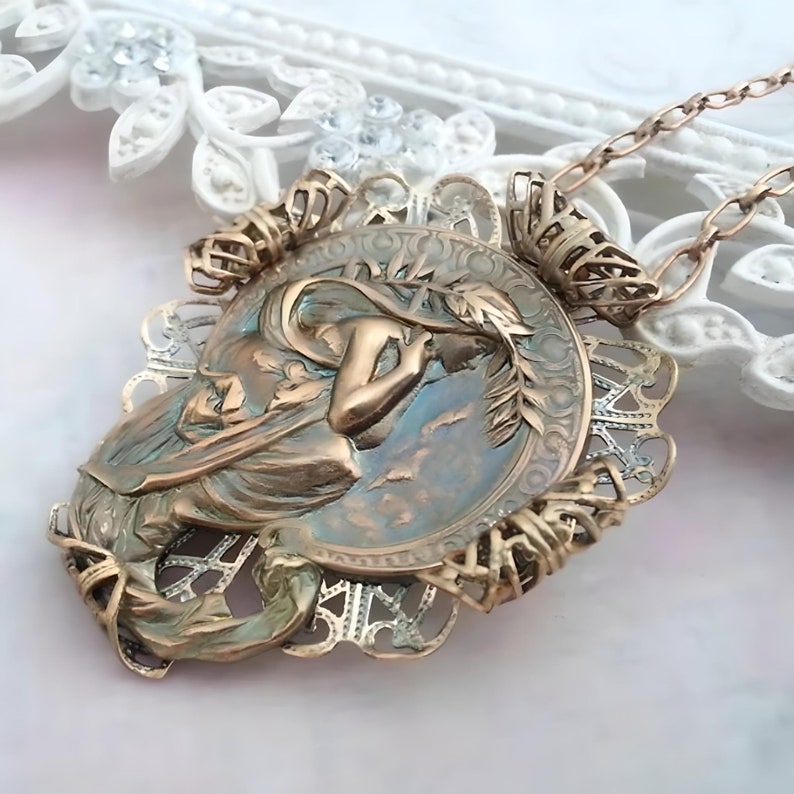 Mucha Necklace, Art Nouveau Alphonse Mucha Poetry Lady Vintage Style ...