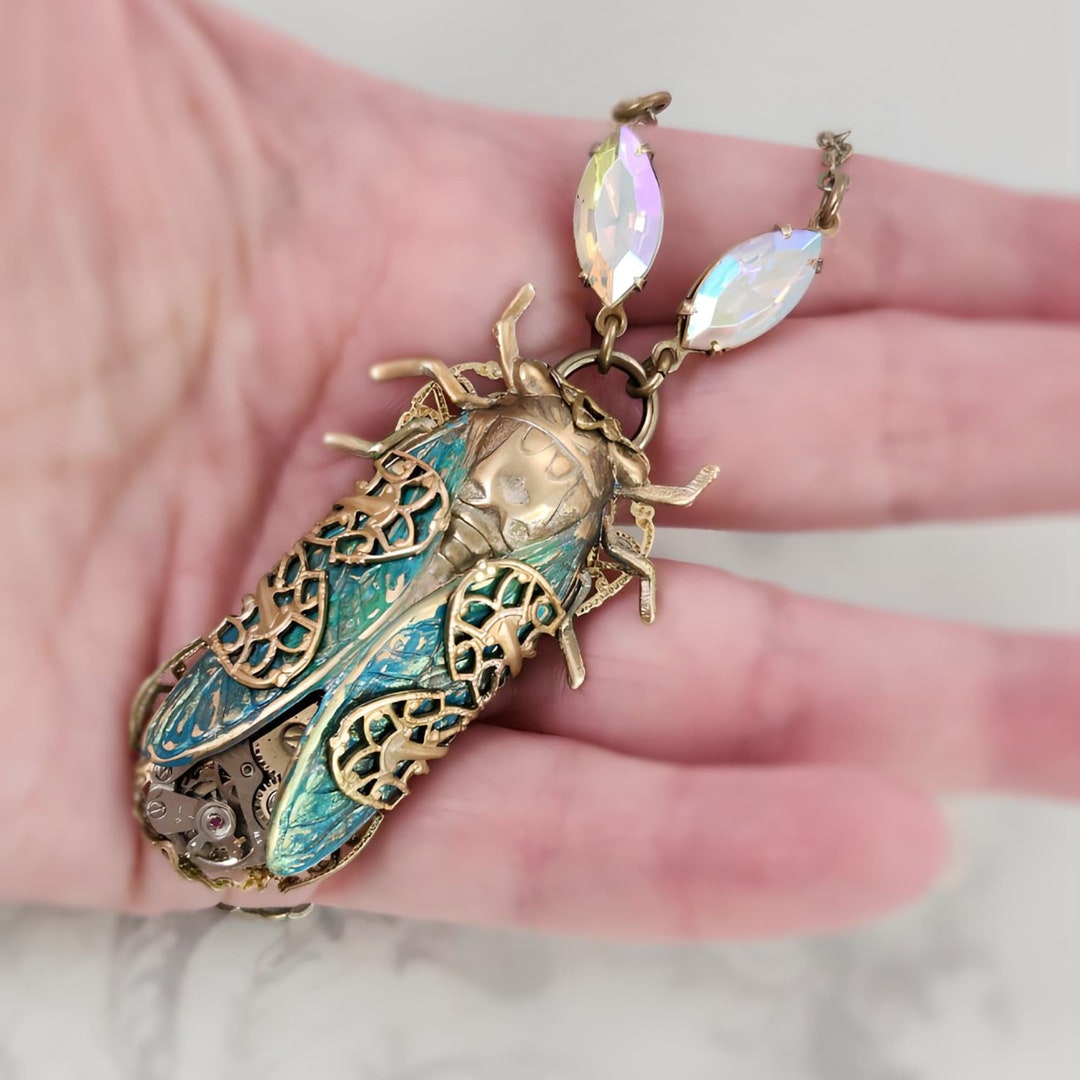 Cicada Necklace, Steampunk Insect Jewelry, Unique Cicada Jewelry Gift ...