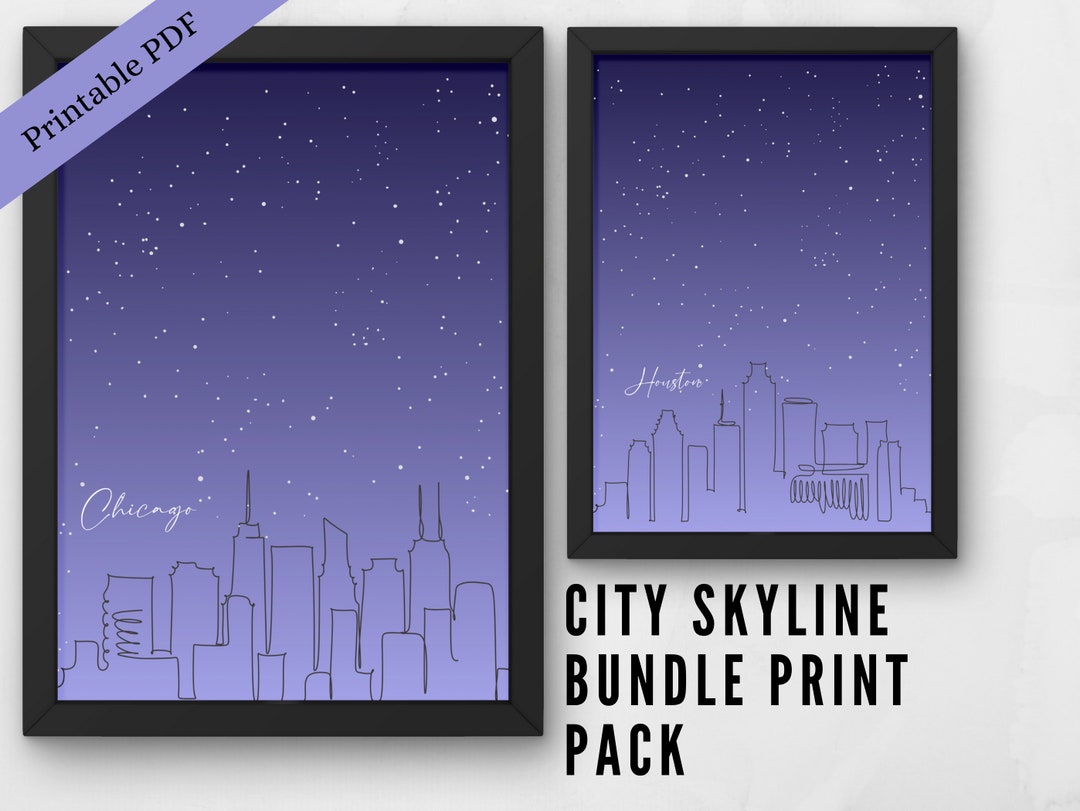 City Skyline Printable PDF Bundle Set / New York, Chicago, Houston ...