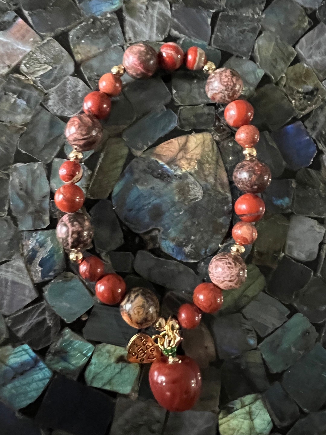 Leopard Agate Crystal 10mm and Red Jasper Crystal 8mm and 6mm Beaded ...