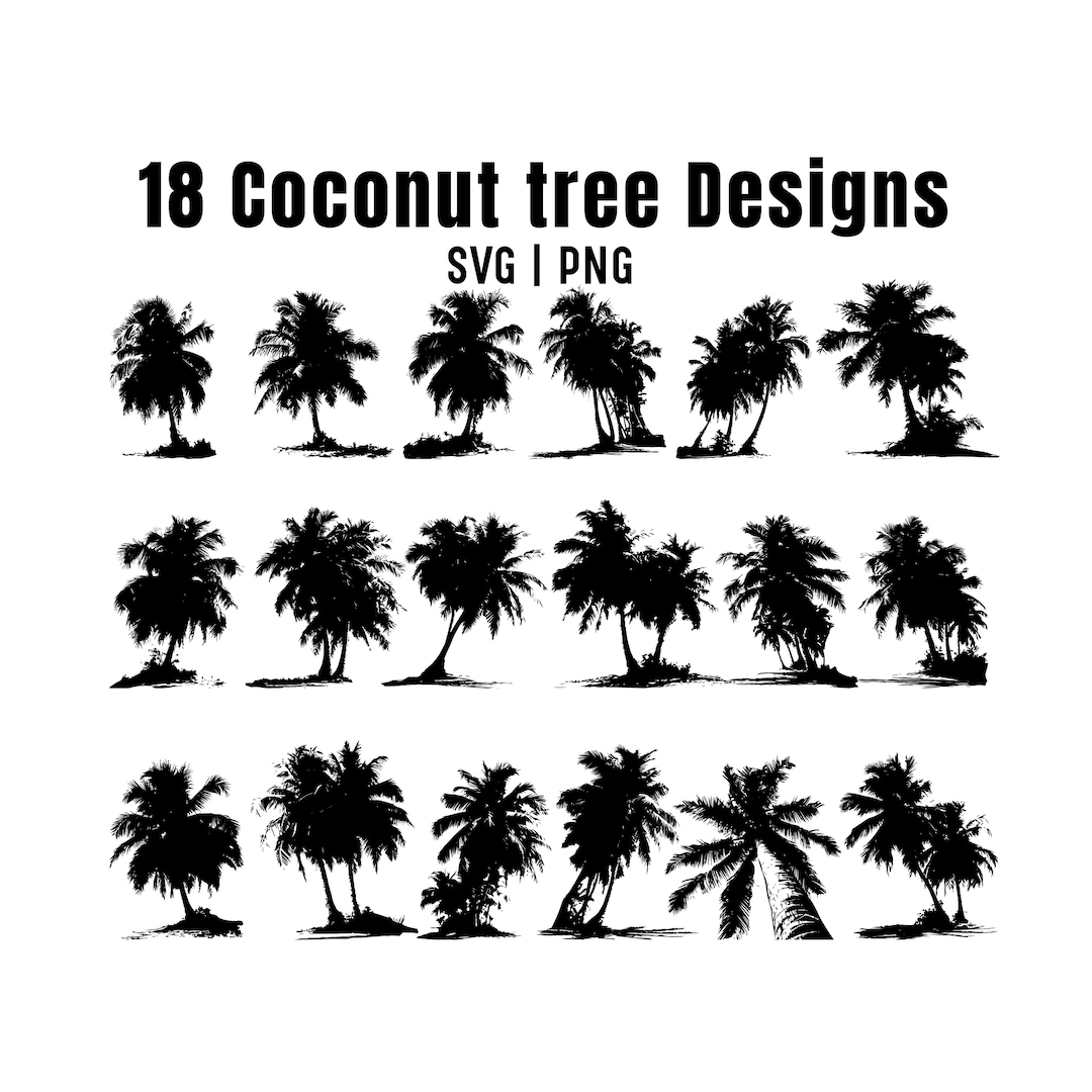 18 Coconut Tree SVG Bundle,coconut Tree Cut File,fin Coconut Tree Svg,png,silhouette,coconut ...