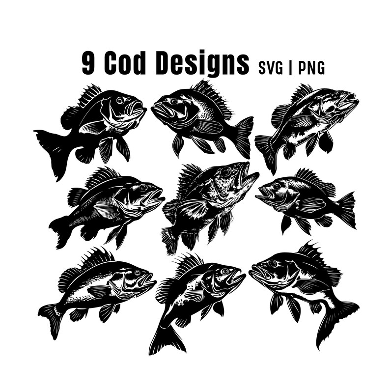 9 Cod SVG Bundle,cod Cut File,fin Cod Svg,cod Png,cod Vector,cod ...