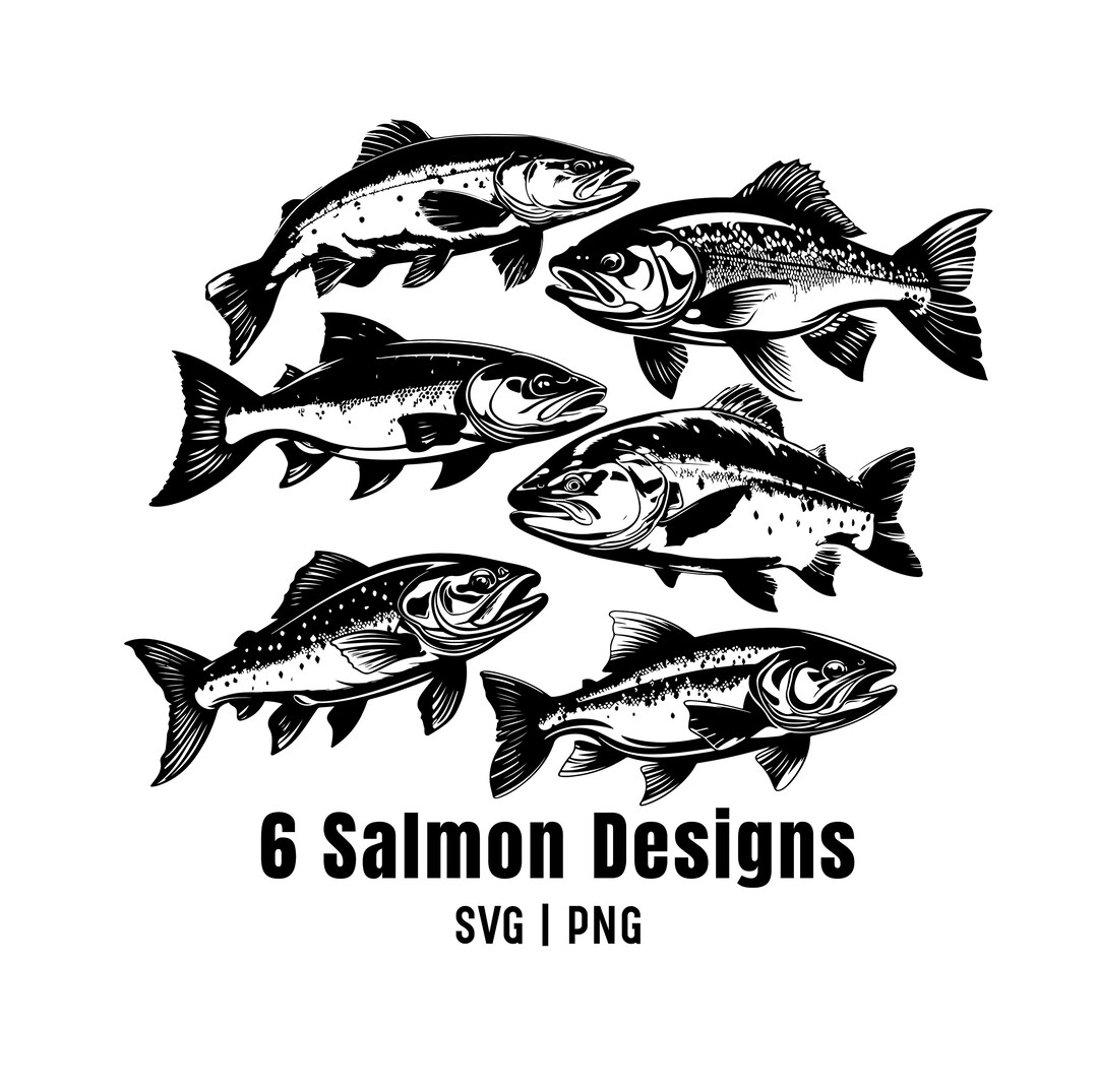 6 Salmon SVG Bundle,salmon Cut File,fin Salmon Svg,salmon Png,vector ...