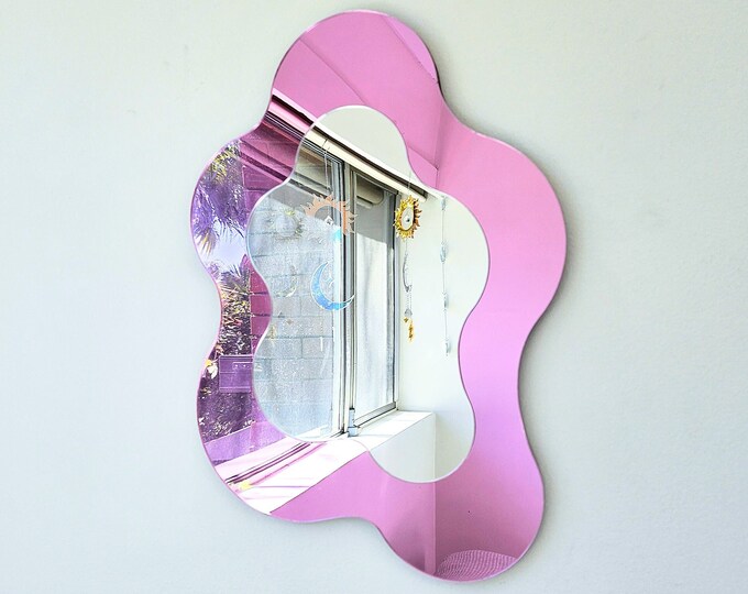 The Pink Wavy Mirror - Colourful Mirror Wall Art, Unique Modern Home ...