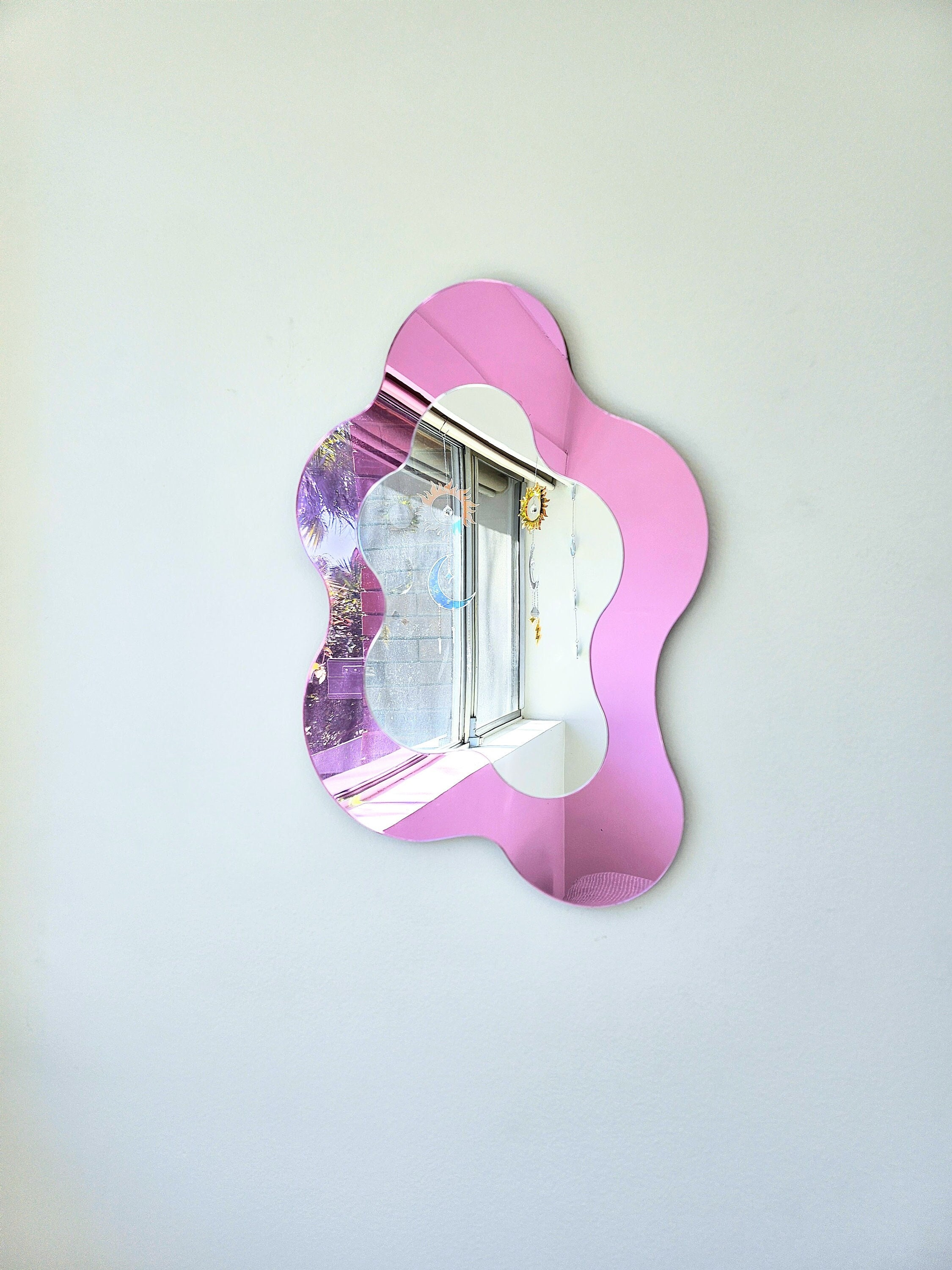 The Pink Wavy Mirror - Colourful Mirror Wall Art, Unique Modern Home ...