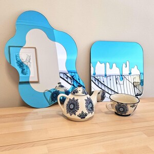The Blue Wavy Mirror - Colourful Mirror Wall Art - Etsy