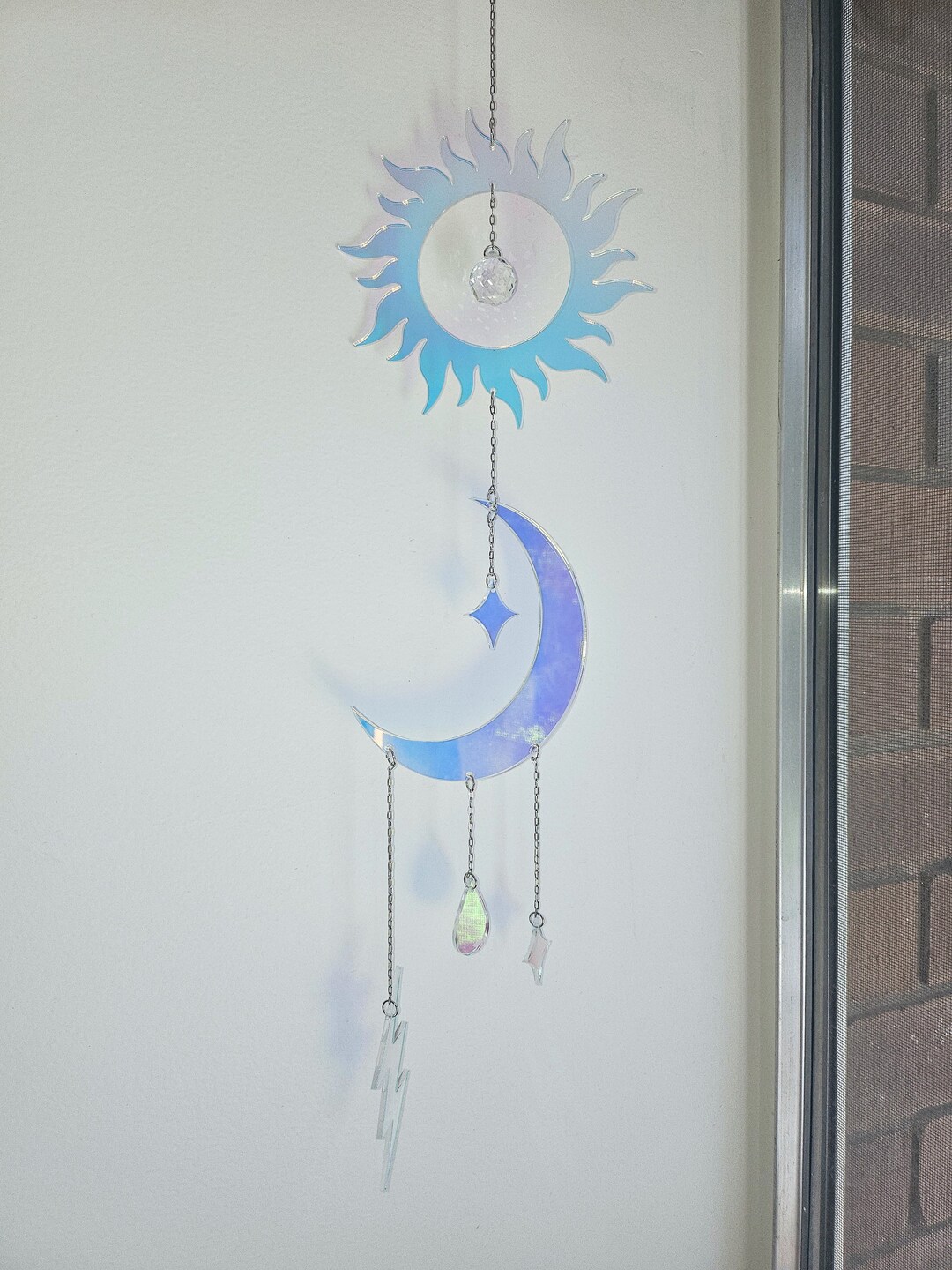 The Iridescent Sun & Moon Lightcatcher Window Hanging, Wall Art, Suncatcher, Modern Stained ...