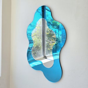 The Blue Wavy Mirror - Colourful Mirror Wall Art, Unique Modern Home ...