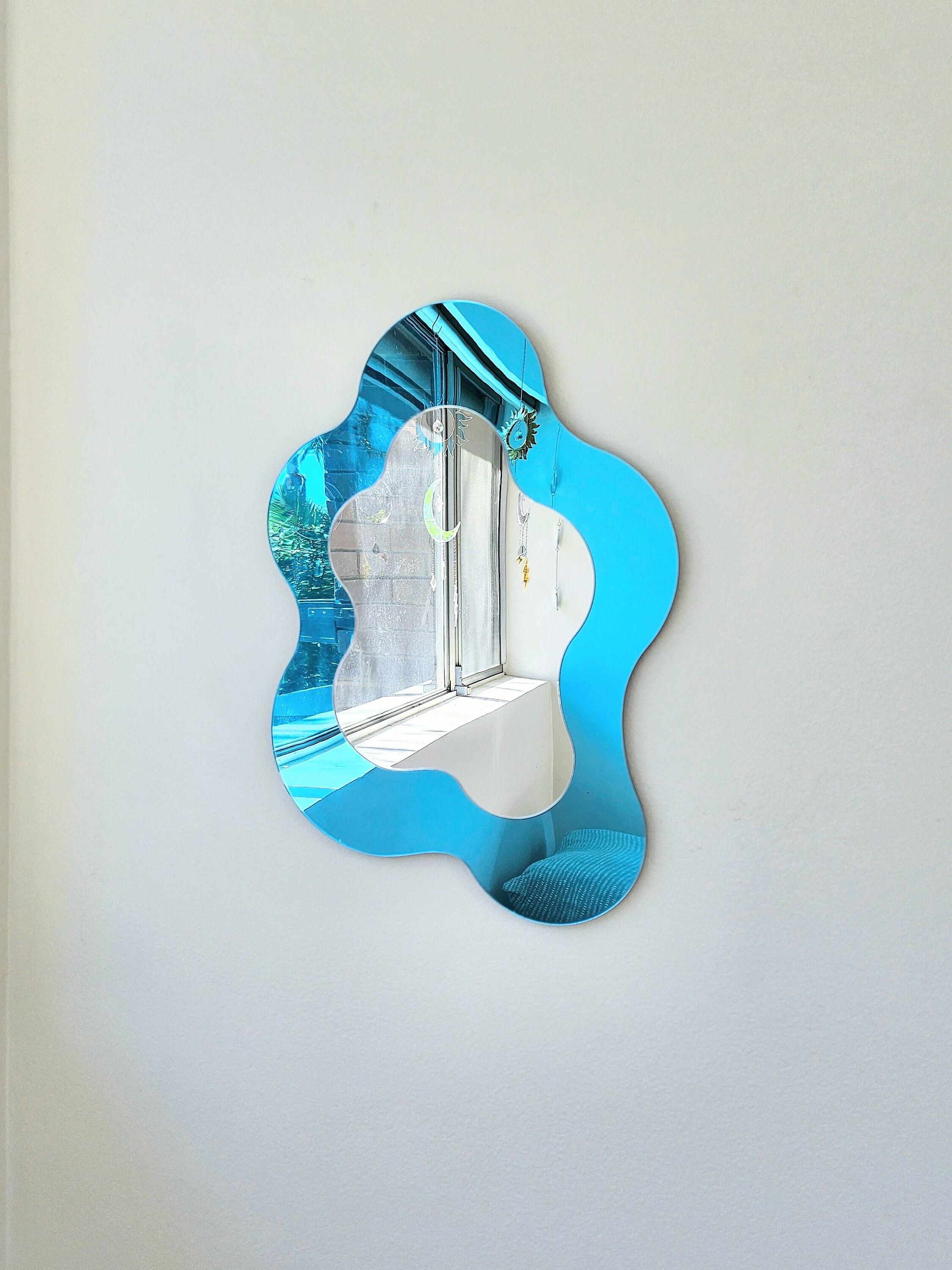 The Blue Wavy Mirror - Colourful Mirror Wall Art, Unique Modern Home ...