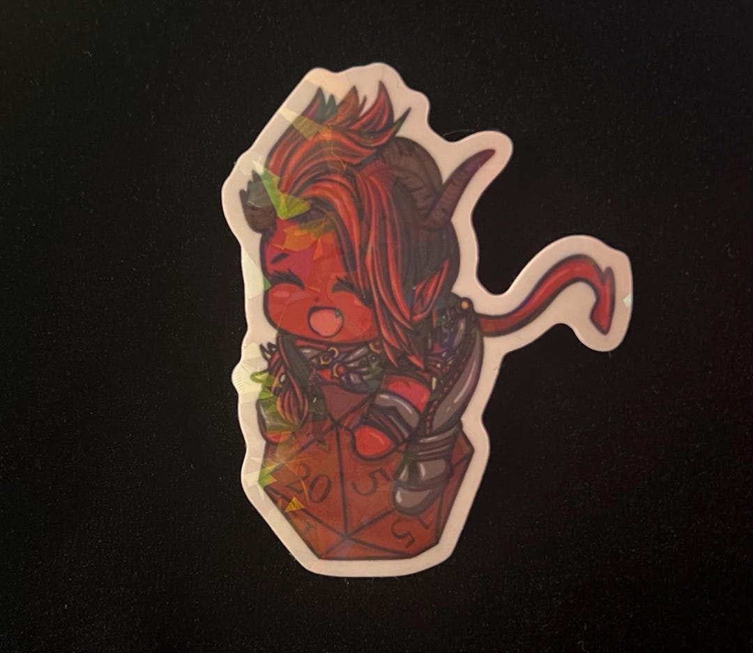 Chibi Karlach D20 Vinyl Broken Glass Holographic Sticker - Etsy