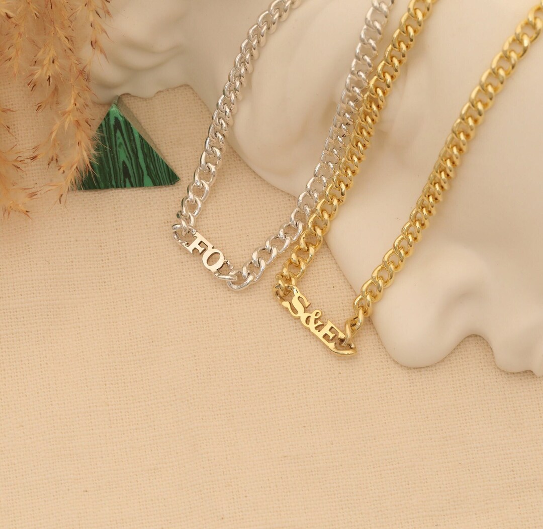 Cuban Chain Mens Name Necklace , Custom Name Necklace , Mens Initial ...