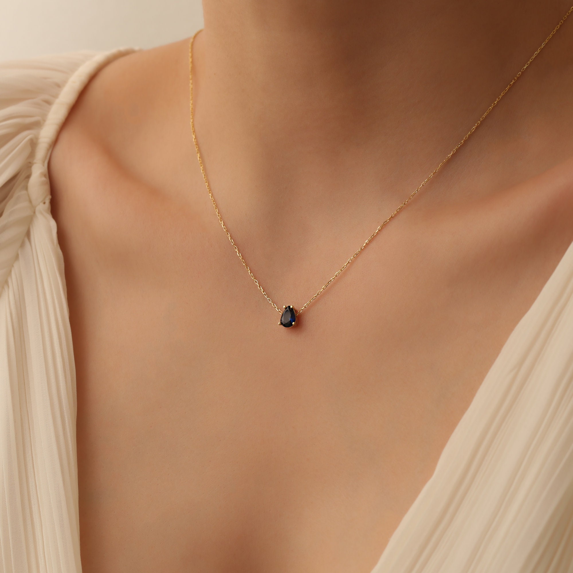 Teardrop Diamond Necklace: 14K Solid Gold Pear Cut Pendant - Etsy