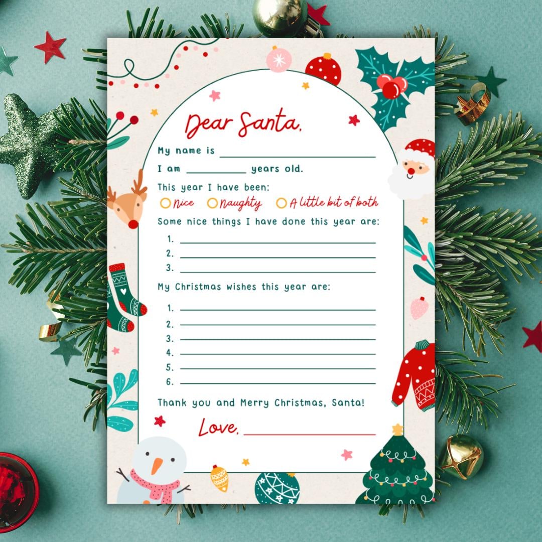 Letter to Santa Printable, Christmas Wish List, Christmas Activity ...