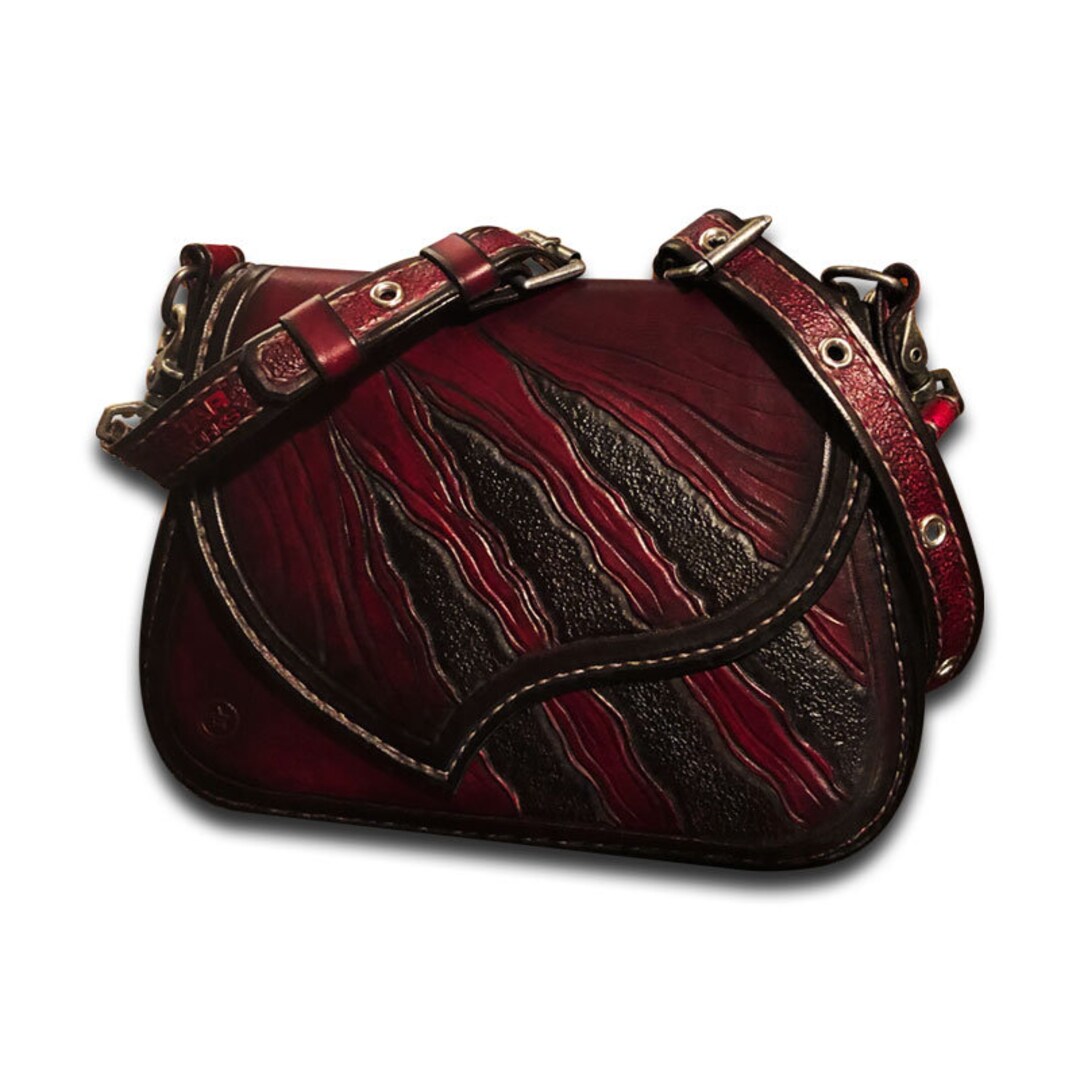 Oxblood and Black Tiger Claw Leather Handbag for Over the Shoulder or ...