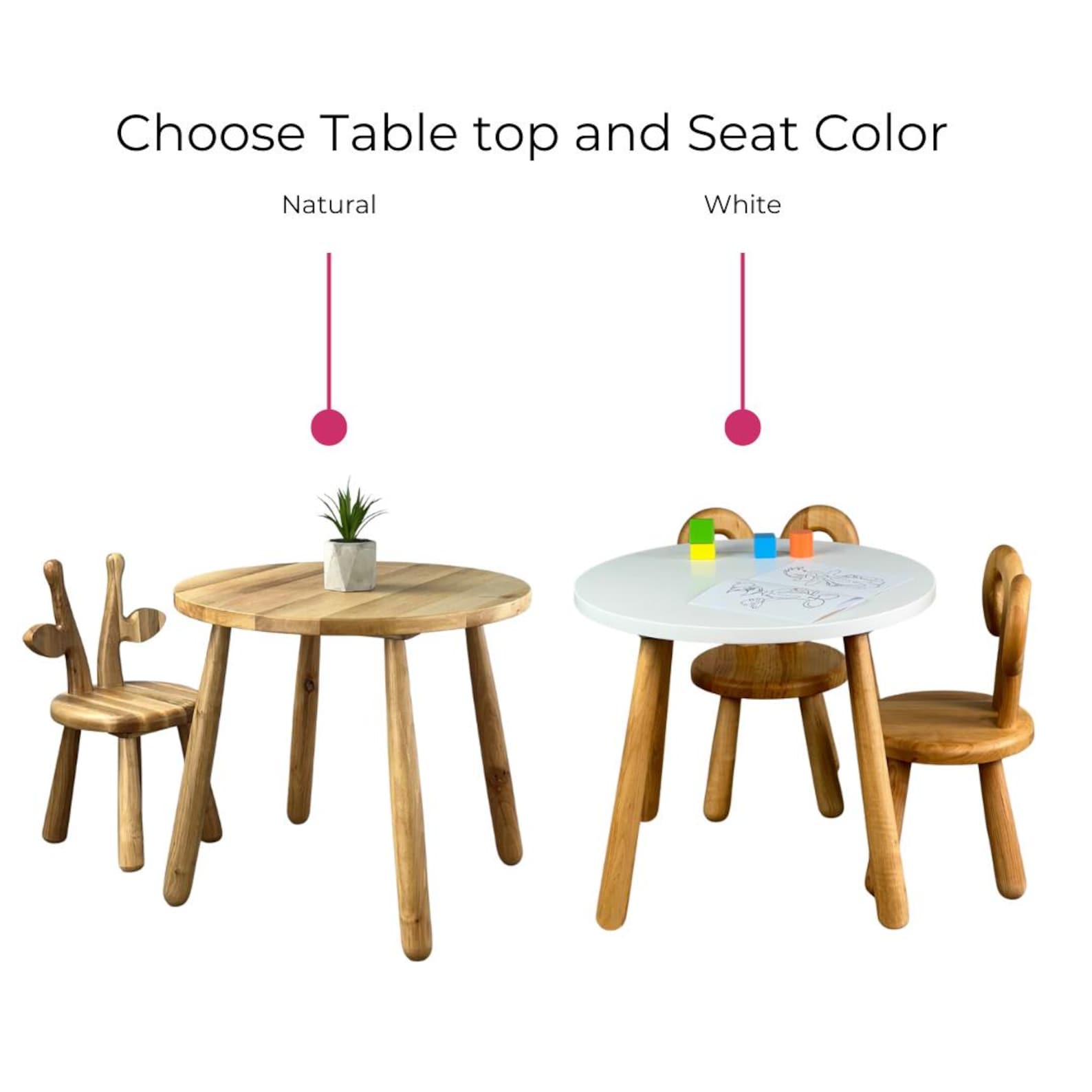 Wooden Table and Chairs Set, Best Gift for Toddler, Round Kids Table ...