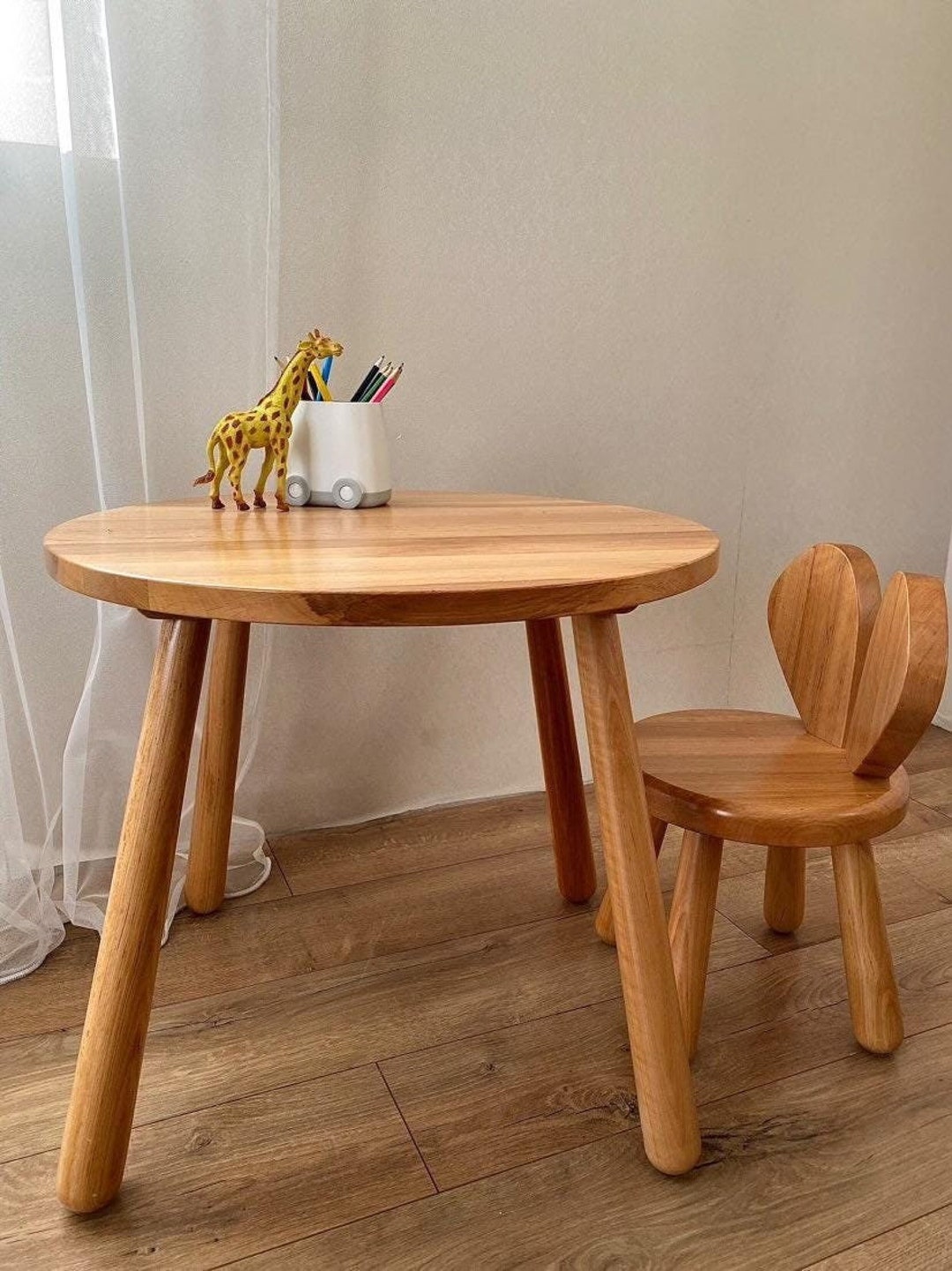 Wooden Round Table and Chairs Set, Best Gift for Toddler, Round Kids ...