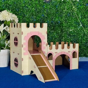 Bunny Castle With a Tower, Maple Pink Rabbit Palace With Two-story, a ...