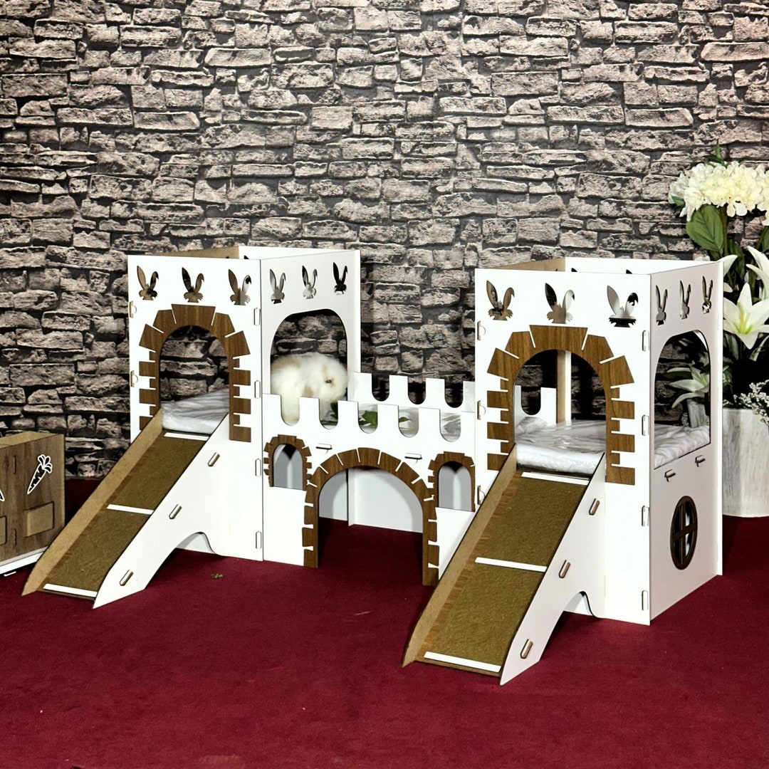 Bunny Castle, With Twin Towers, Featuring Design White Walnut Rabbit ...