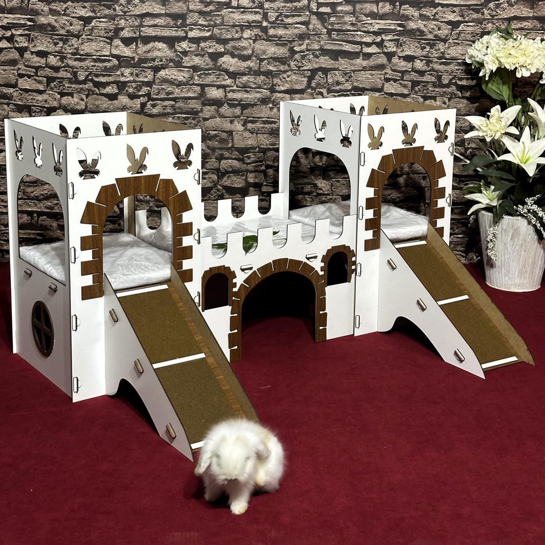 Two-story Bunny Castle: White Walnut Rabbit House With Twin Towers - Etsy