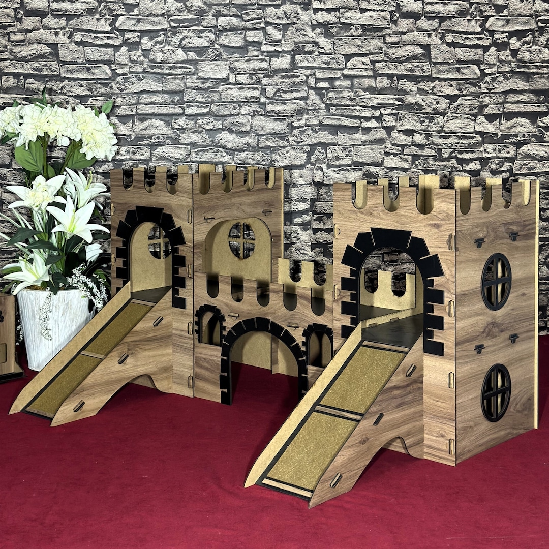 Bunny Castle, With Twin Closed Towers, Oak Black Rabbit Palace With Two ...