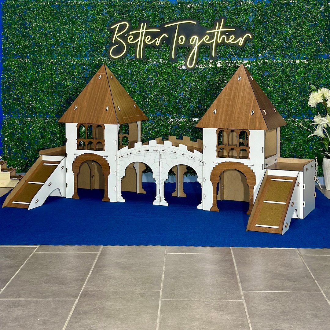 Kingsize Rabbit Castle With Bridge: White & Walnut Bunny Playhouse - Etsy