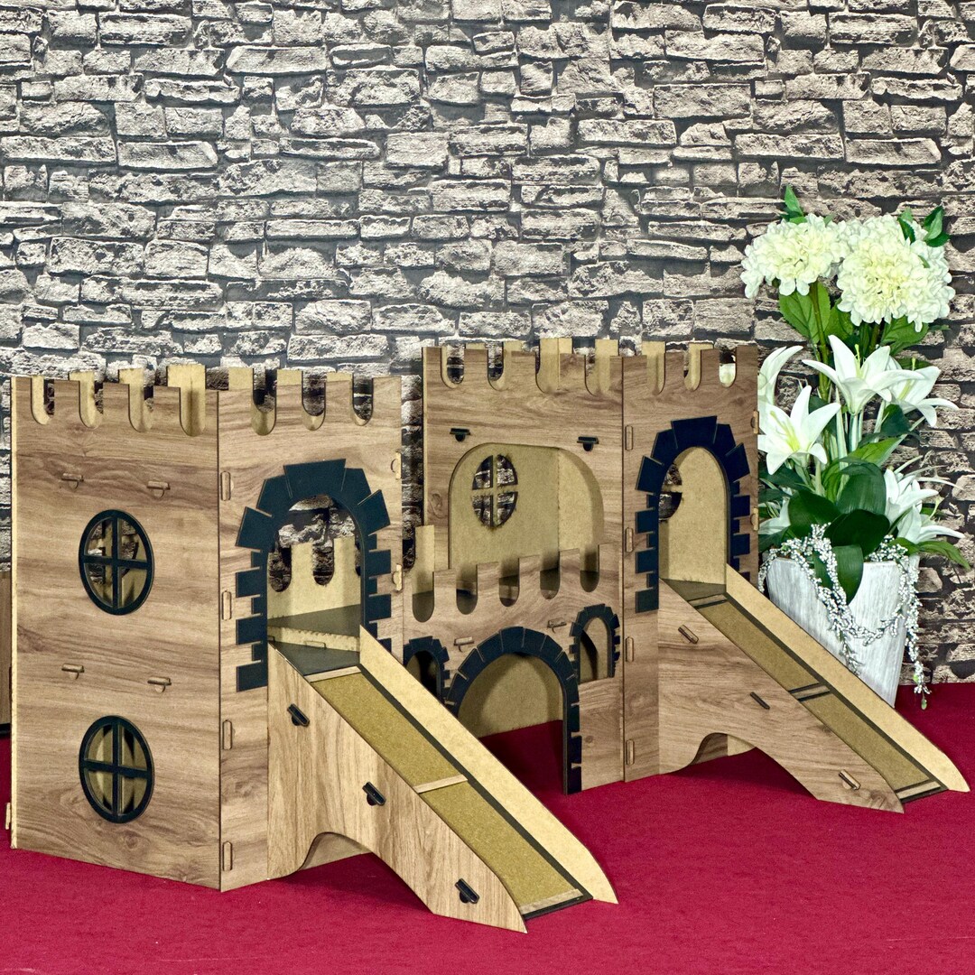 Multi Towers Double-deck Bunny Castle Oak Black Rabbit House for Furry ...