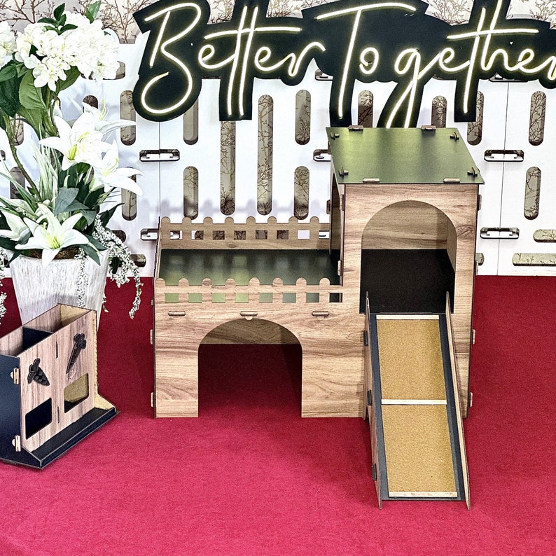 Large Bunny Castle With a Tower,oak Black Rabbit Palace With Two-story ...