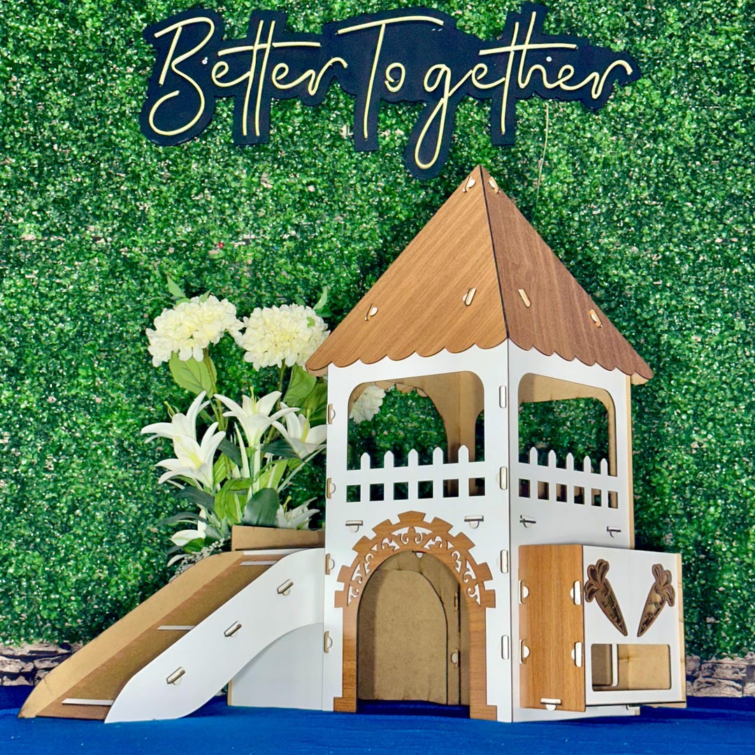 Elegant Bunny Castle With Feeder – Wooden Rabbit Tower House, Two-story ...