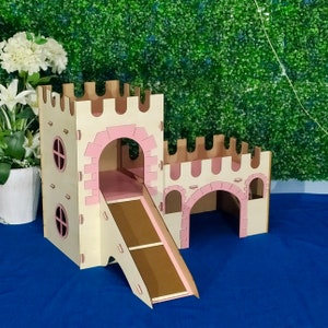 Bunny Castle With a Tower, Maple Pink Rabbit Palace With Two-story, a ...