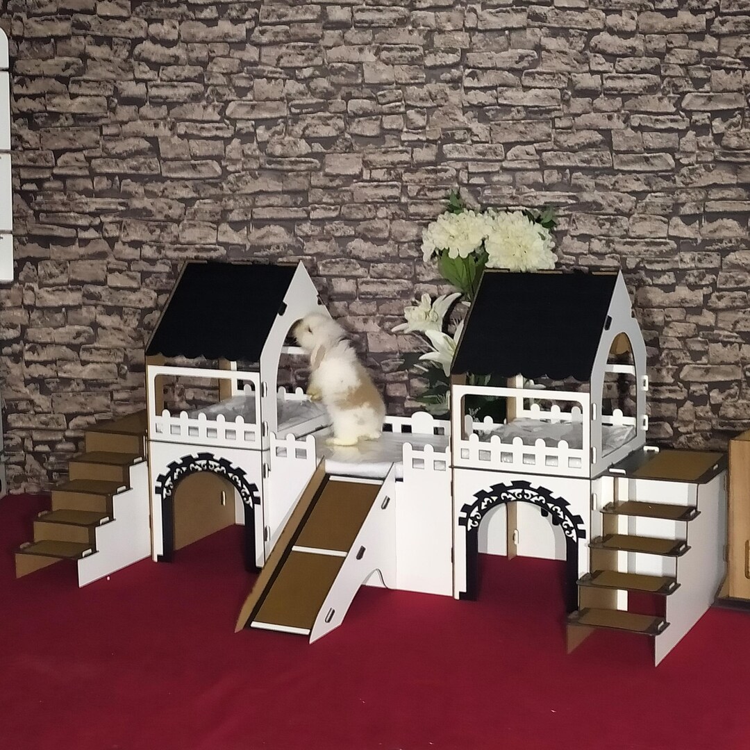 Bunny Castle With a Terrace and Two Towers, White Black a Featuring ...