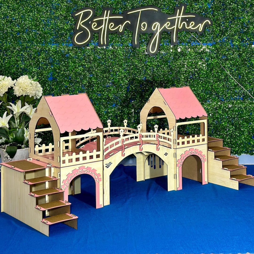 Bunny Castle, With a Bridge and Two Towers, Maple Pink Bunny Fortress ...