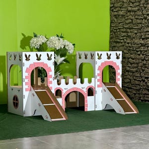 Elegant Bunny Castle With Twin Towers: Two-story White Pink Palace ...