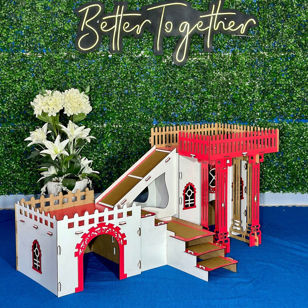 Kitty Villa With Four Living Spaces Multifunctional Doublex White Red ...