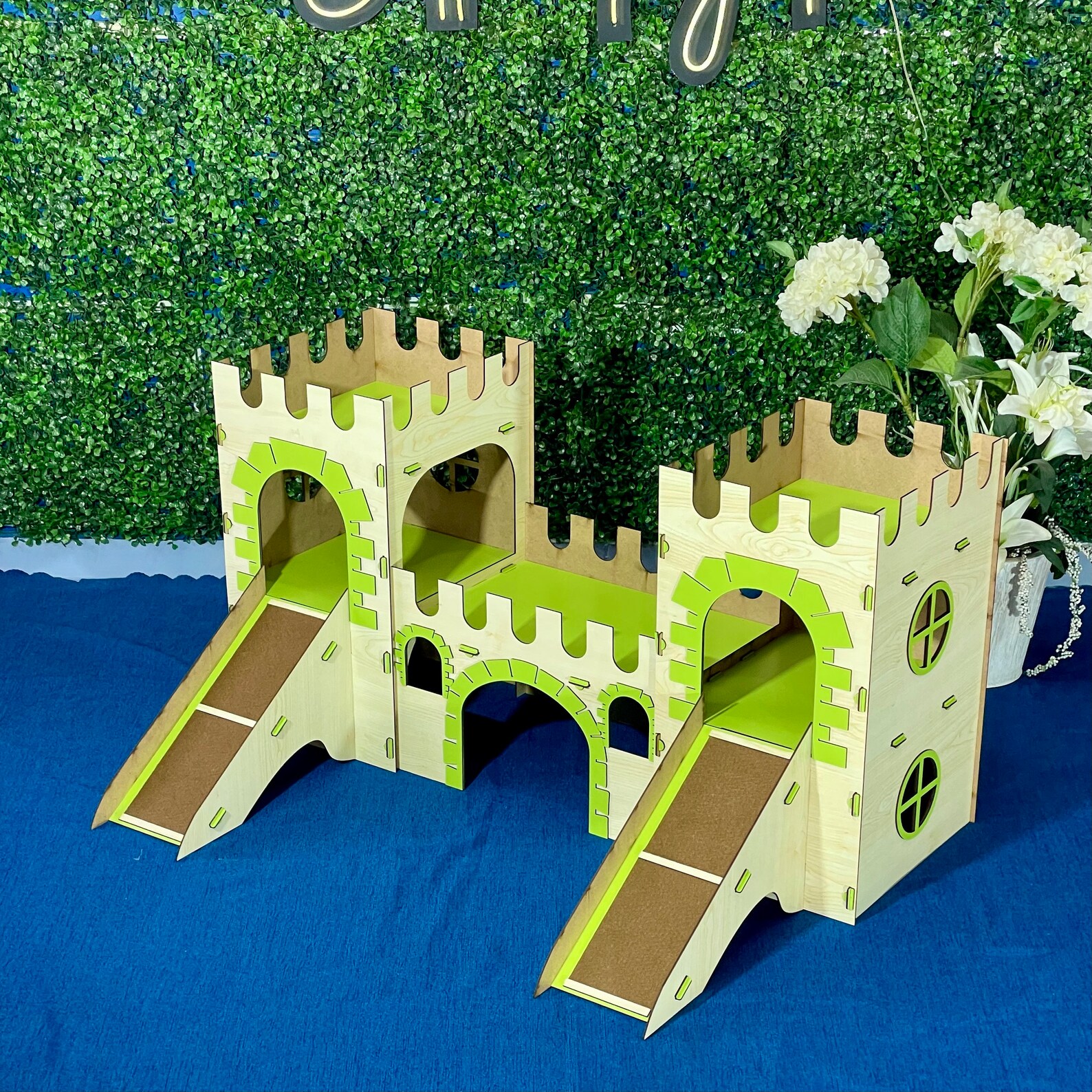 Bunny Castle With Twin Closed Towers, Beige Green, Rabbit Palace With ...