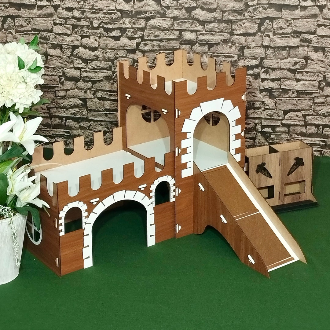 Bunny Castle With Single Closed Tower, Walnut White Rabbit Palace With ...