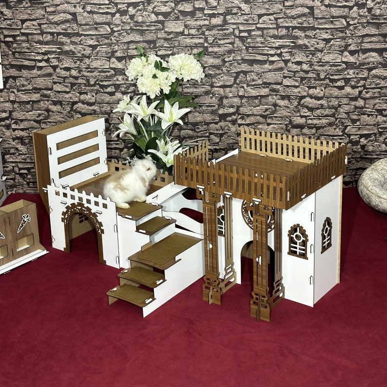 Bunny Villa With Feeder, Two Rooms and Four Living Spaces, Four ...