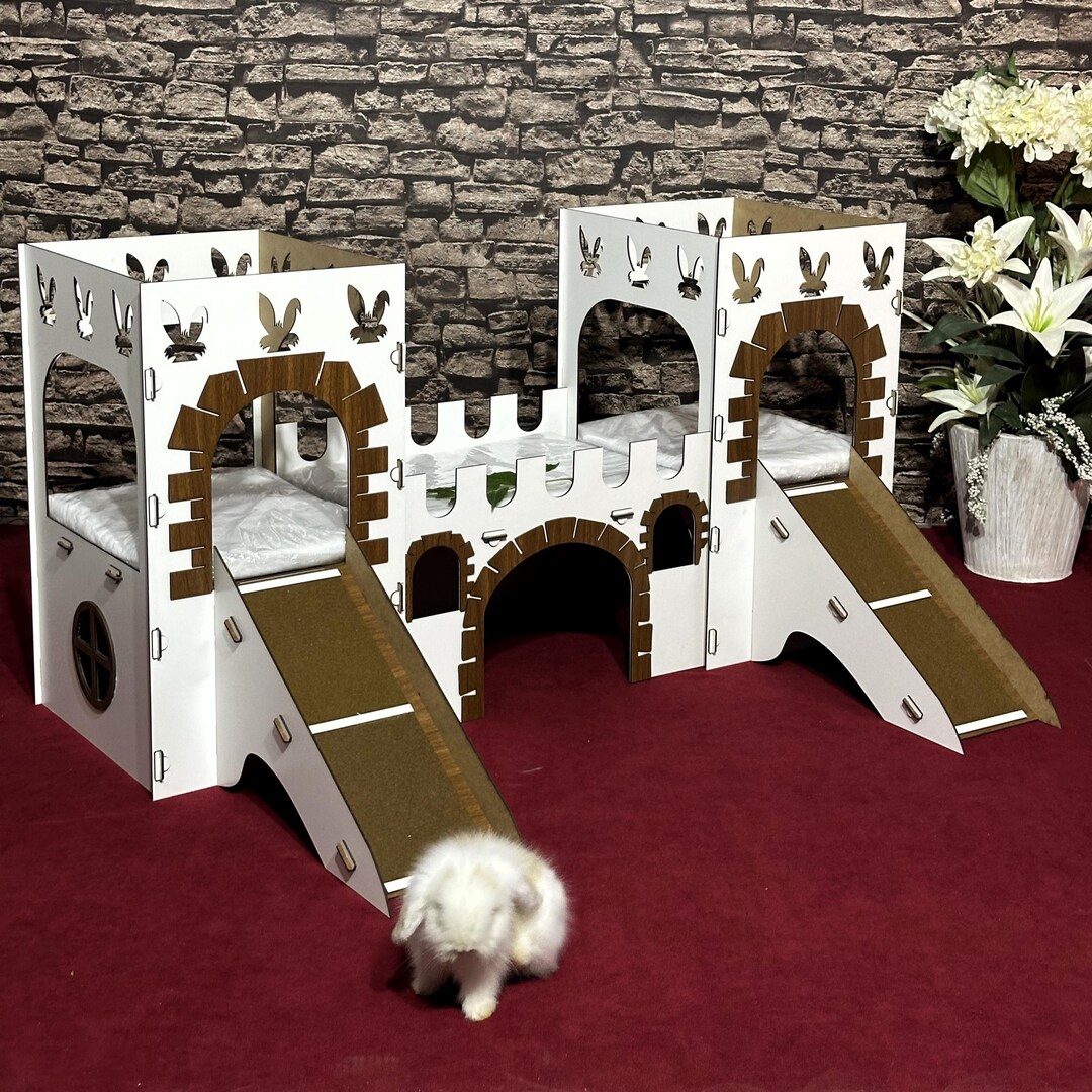 Elegant Bunny Castle With Twin Towers: Two-story White Walnut Palace ...