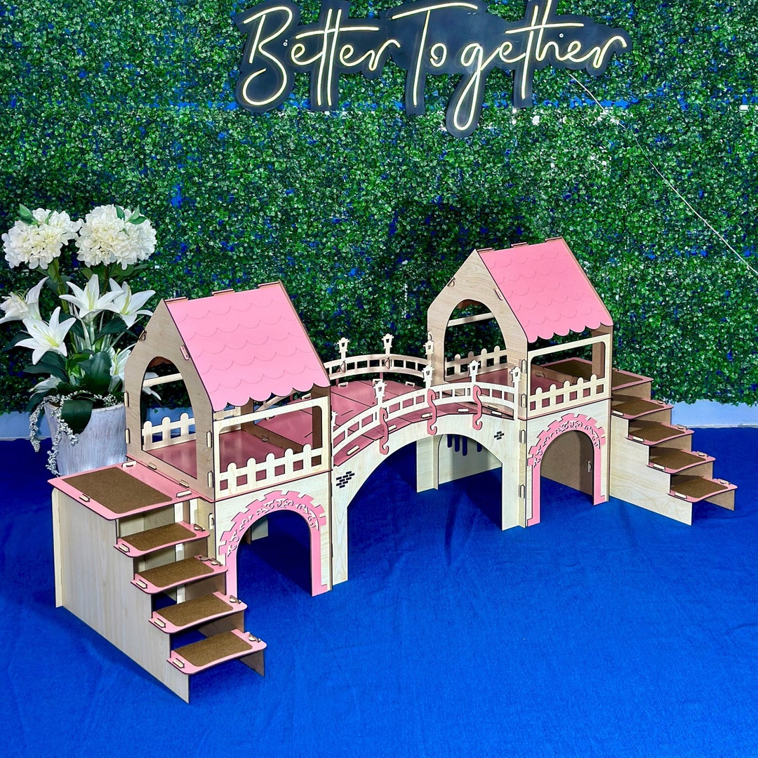 Bunny Castle, With a Bridge and Two Towers, Maple Pink Bunny Fortress ...