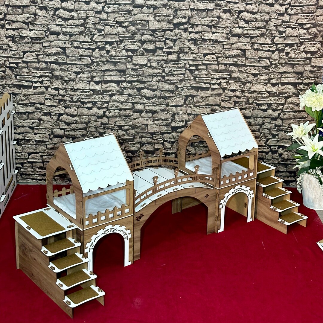 Kitten Castle, With a Bridge and Twin Watchtowers Oak White Furry ...