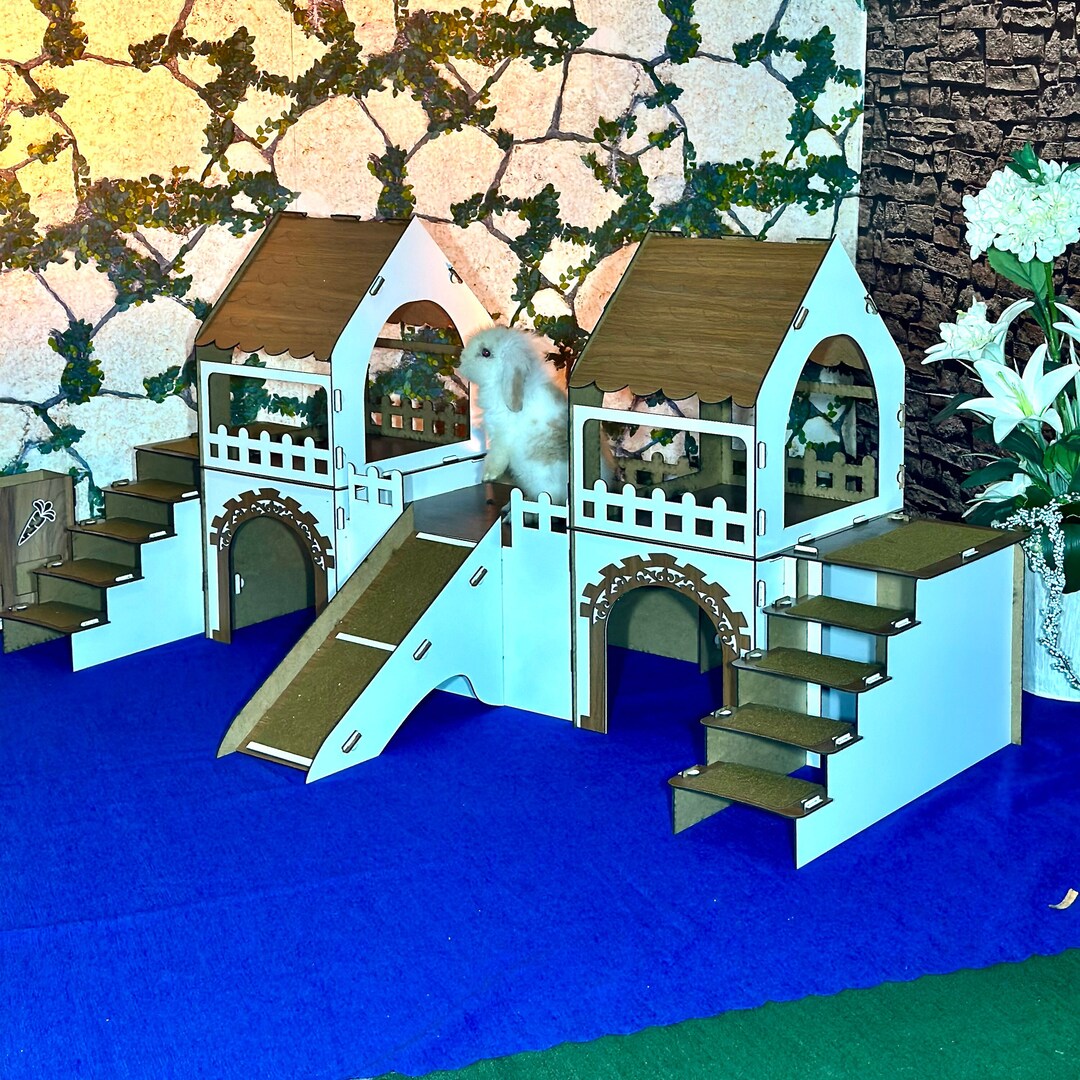 Bunny Castle With Terrace and Two Towers, White Walnut a Featuring ...
