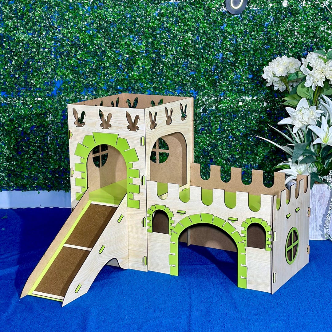 Maple Green Bunny Castle – Two Story Rabbit House With Tower, Wooden ...