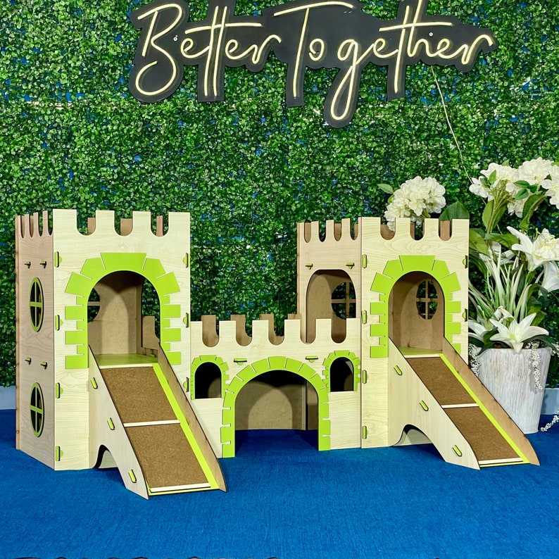 Bunny Castle With Twin Closed Towers, Beige Green, Rabbit Palace With ...
