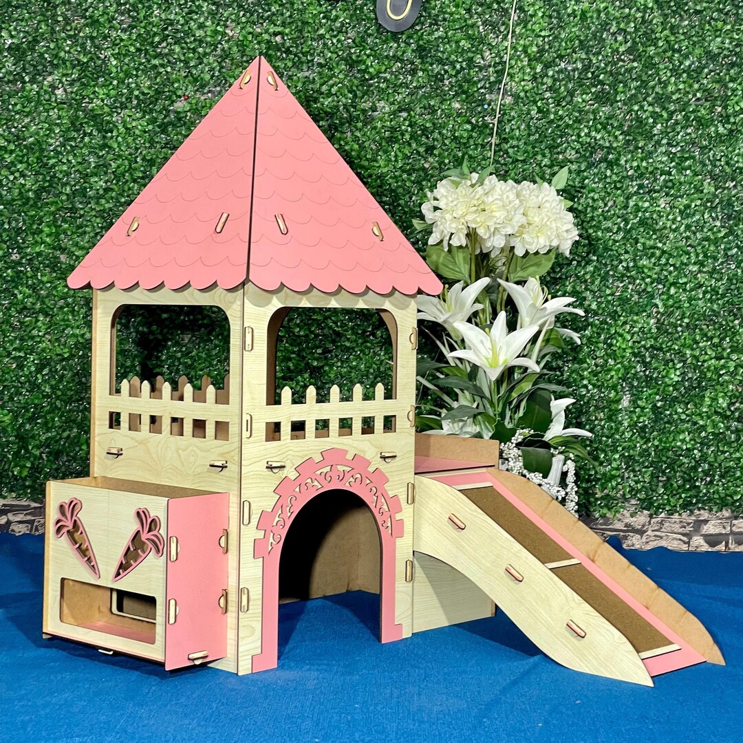 Spacious Rabbit Tower With Feeder, Beige-pink Stylish Rabbit House ...