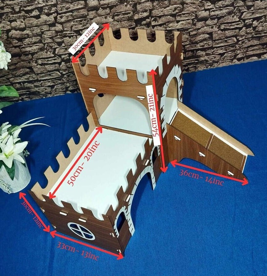 Bunny Castle With Single Closed Tower, Walnut White Rabbit Palace With ...