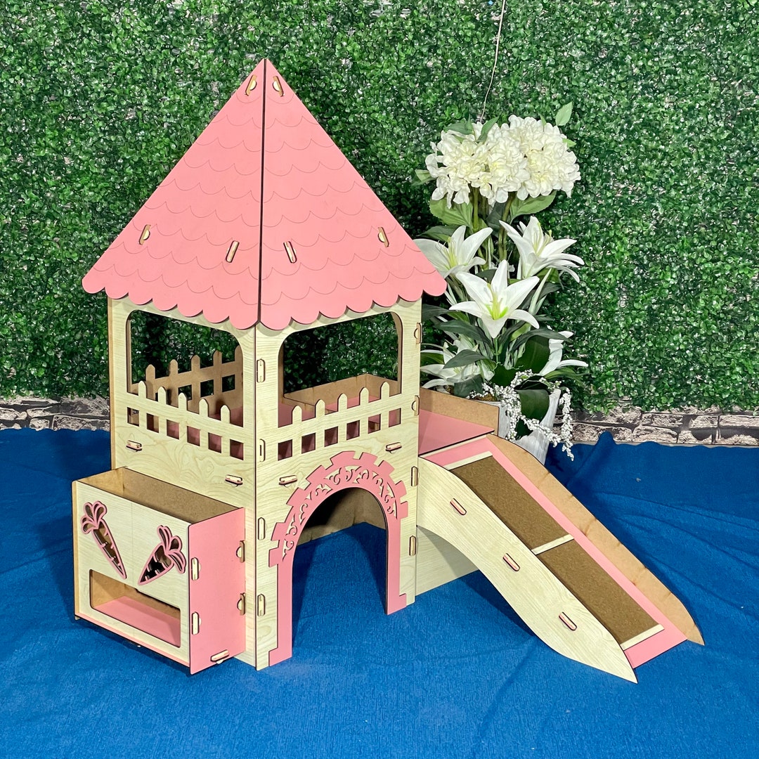 Spacious Rabbit Tower With Feeder, Beige-pink Stylish Rabbit House ...